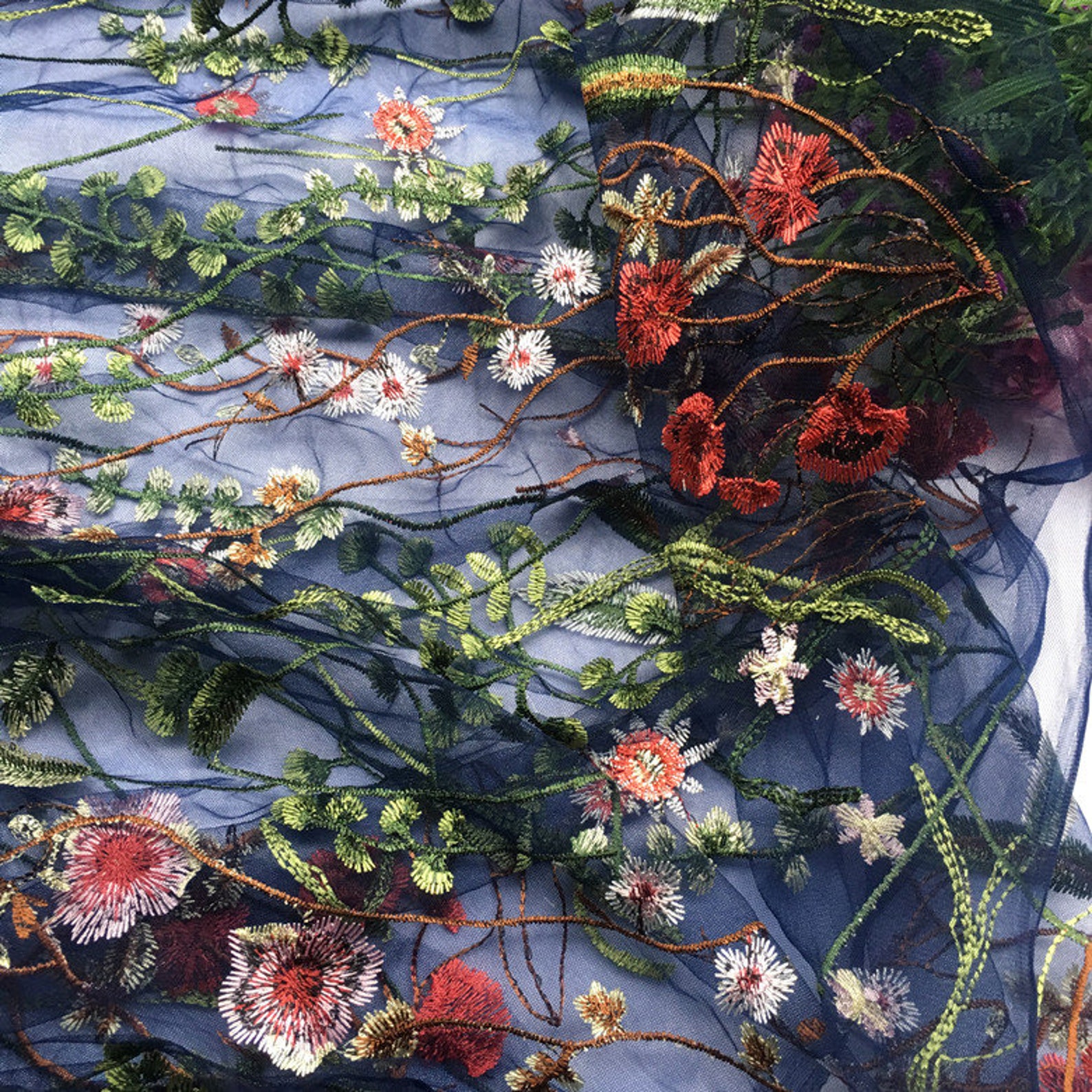 Vine Embroidered Floral Tulle Lace Fabric Flower Embroidered Alice ...