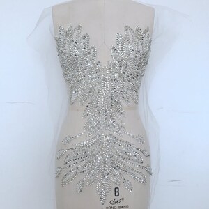 Large Piece Full Body Silver Rhinestone Applique Bodice Beaded Vintage ...