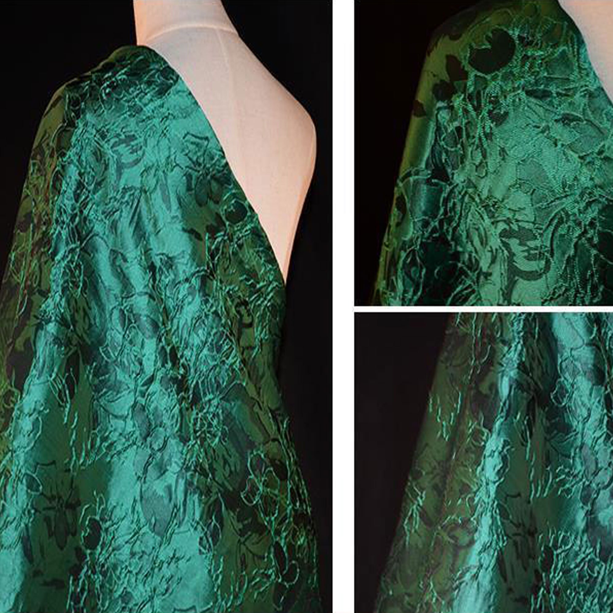 Green Emboss Jacquard Fabric Polyeter Brocade Damask for Haute Couture ...