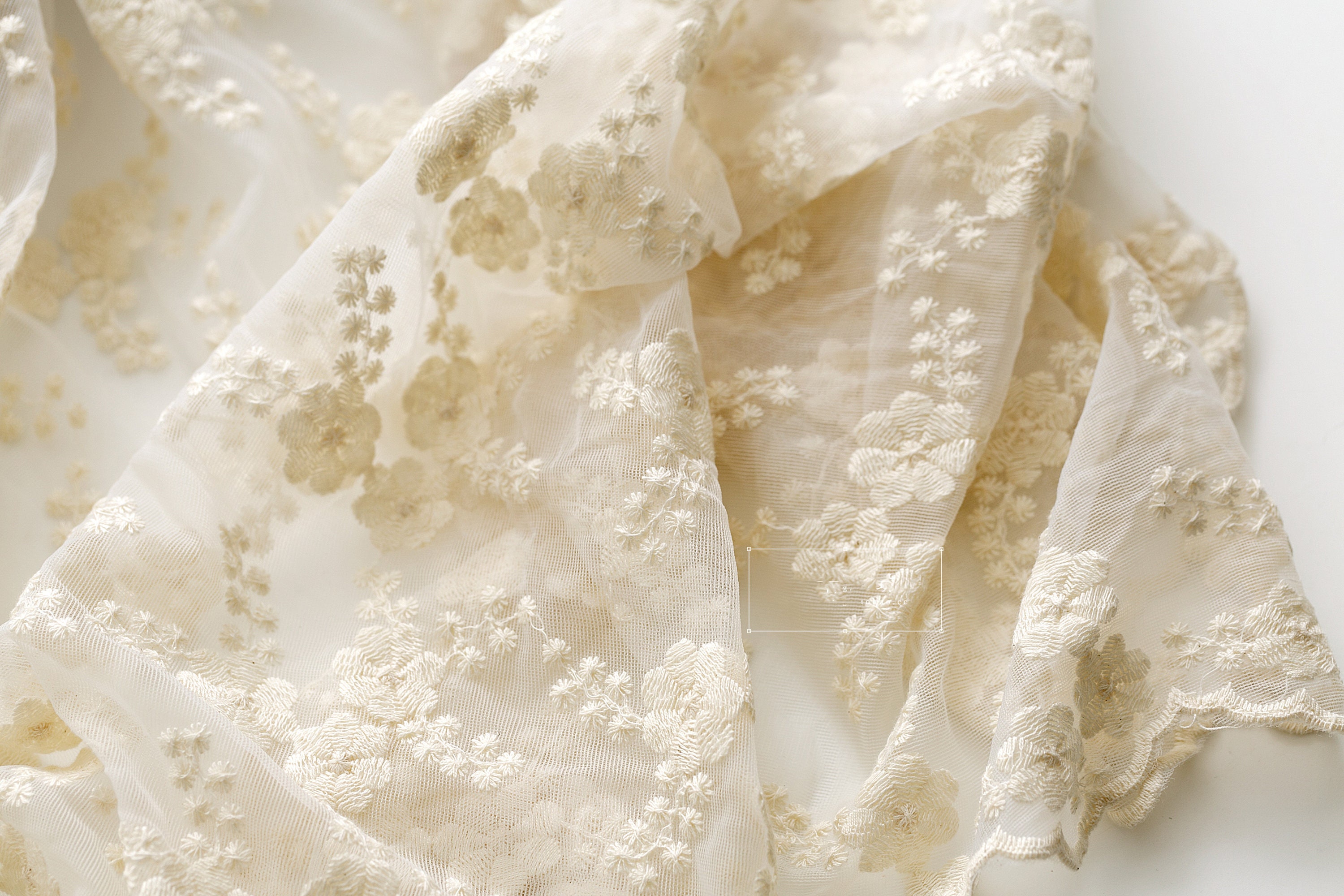 Beige Flower Embroidery Lace Fabric Mesh Materials Soft Tulle | Etsy