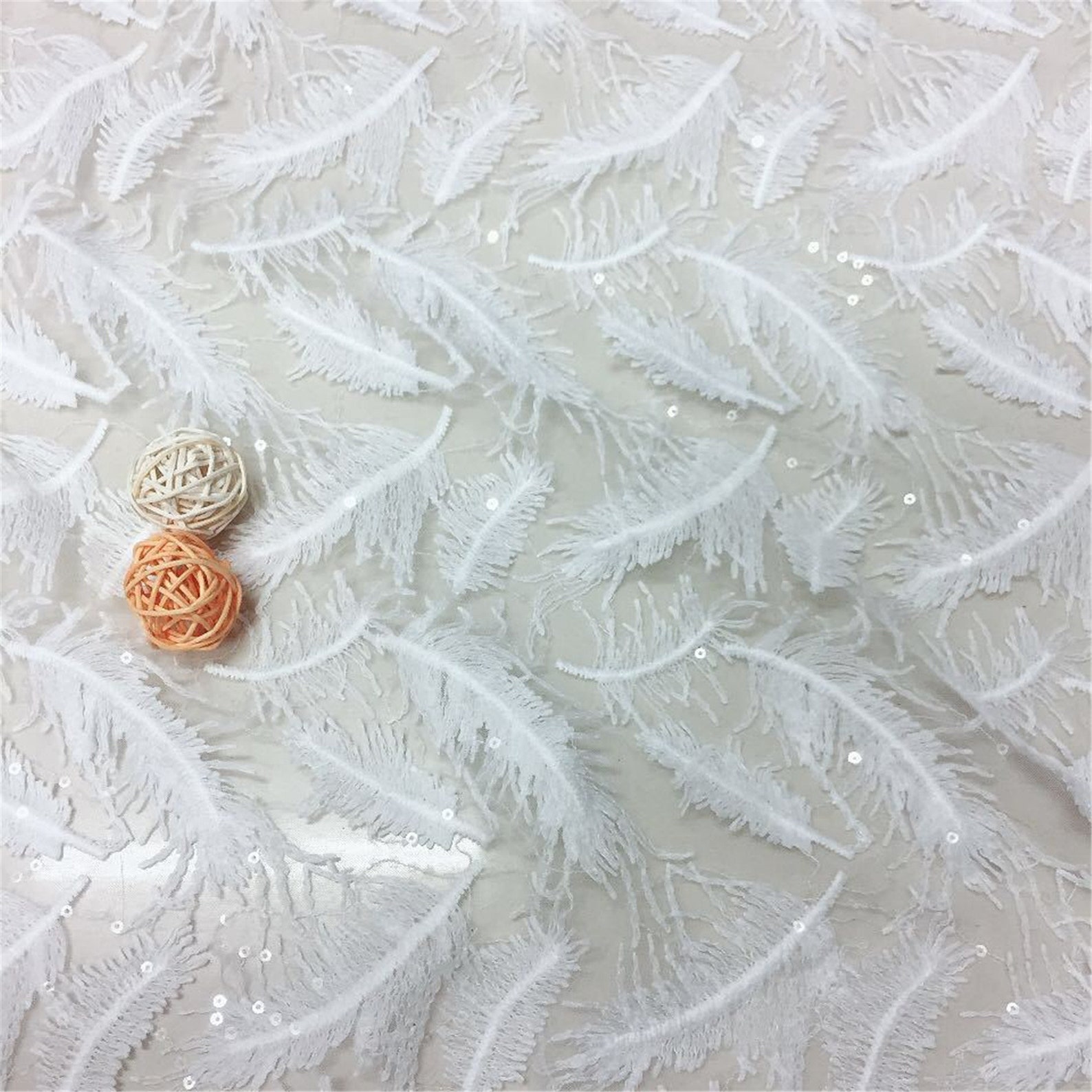 Off White Elegant Embroidery Feather Lace Fabric for Wedding | Etsy