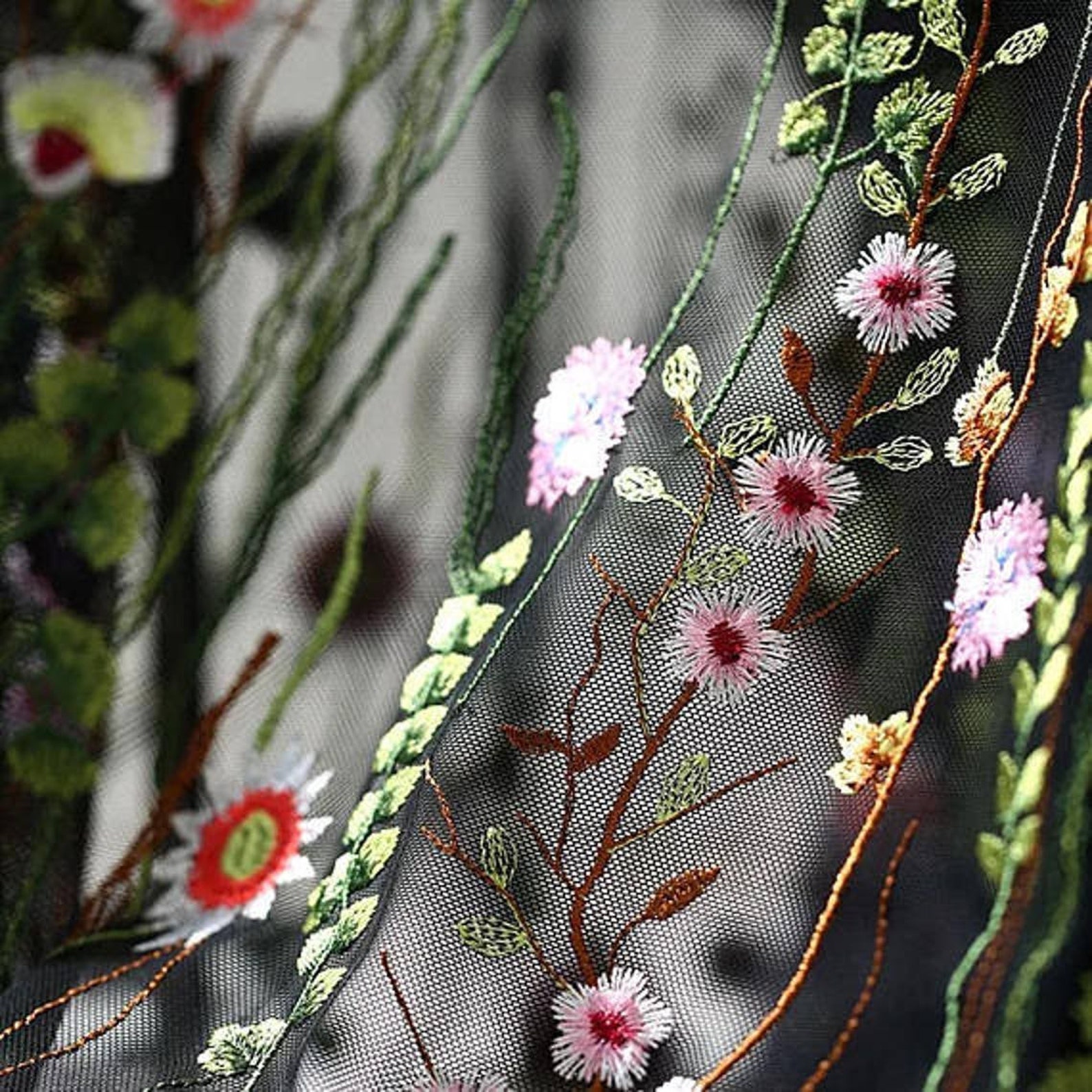 Vine Embroidered Floral Tulle Lace Fabric Flower Embroidered Alice ...