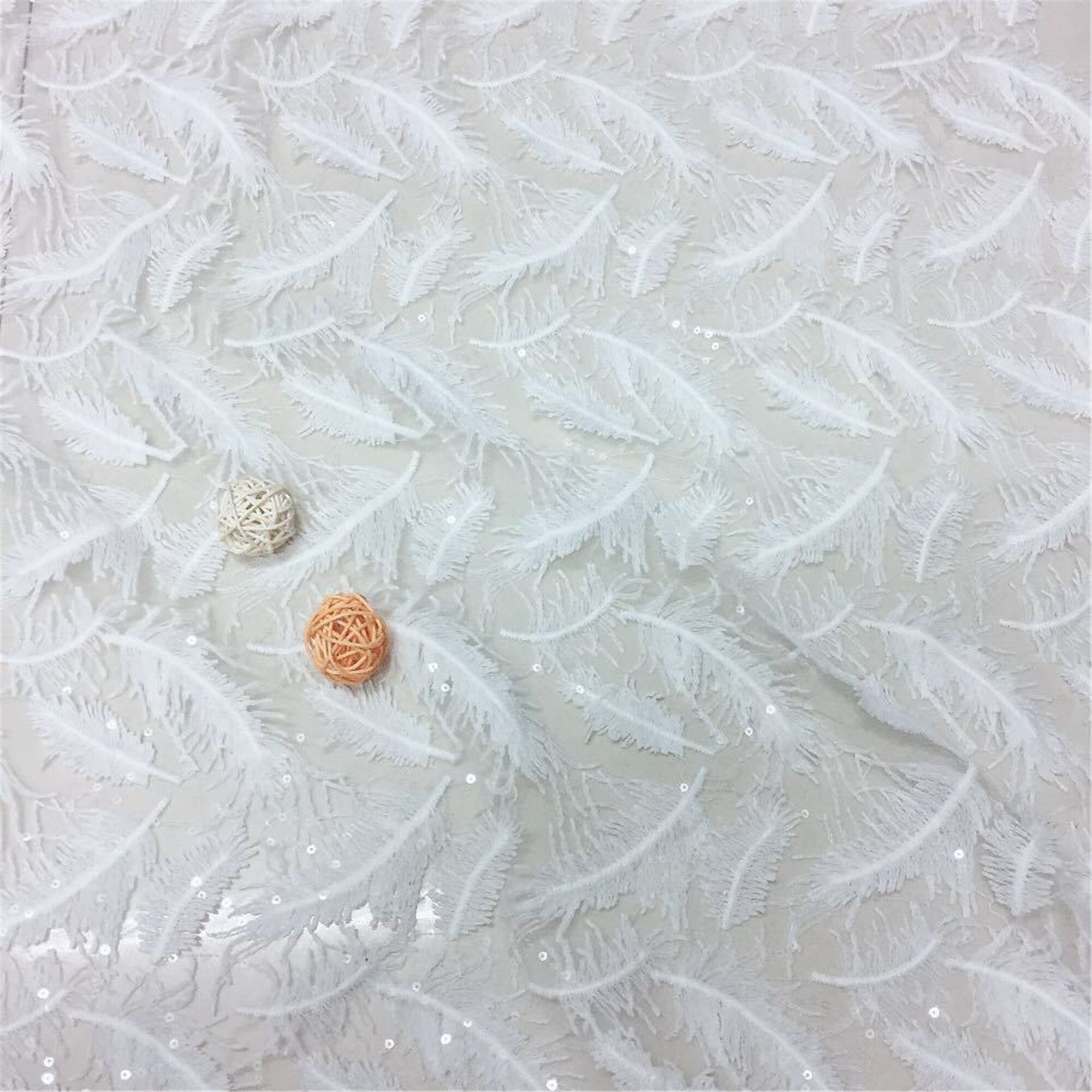 Off White Elegant Embroidery Feather Lace Fabric for Wedding | Etsy