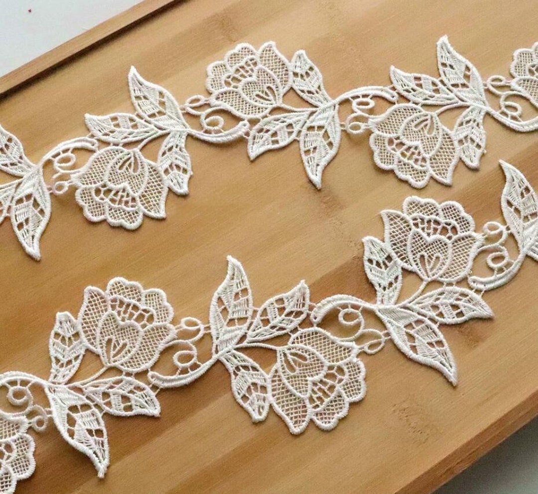 2 Yard Ivory Leaf Guipure Lace Trim, Bridal Trim, Vintage Lace, Ivory ...