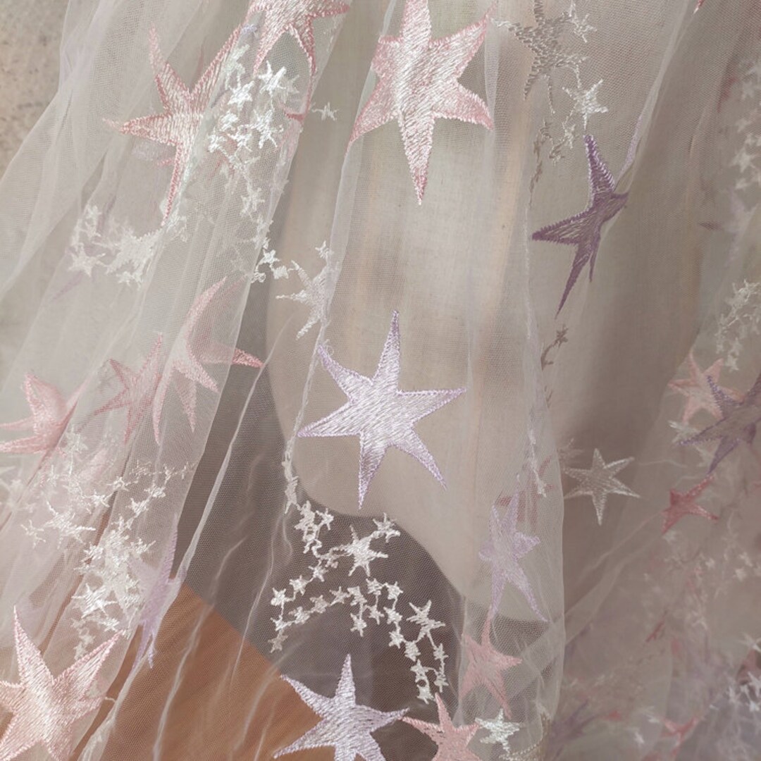 Embroidery Star Lace Fabric by the Yard Starry Sky Embroidery Vines ...