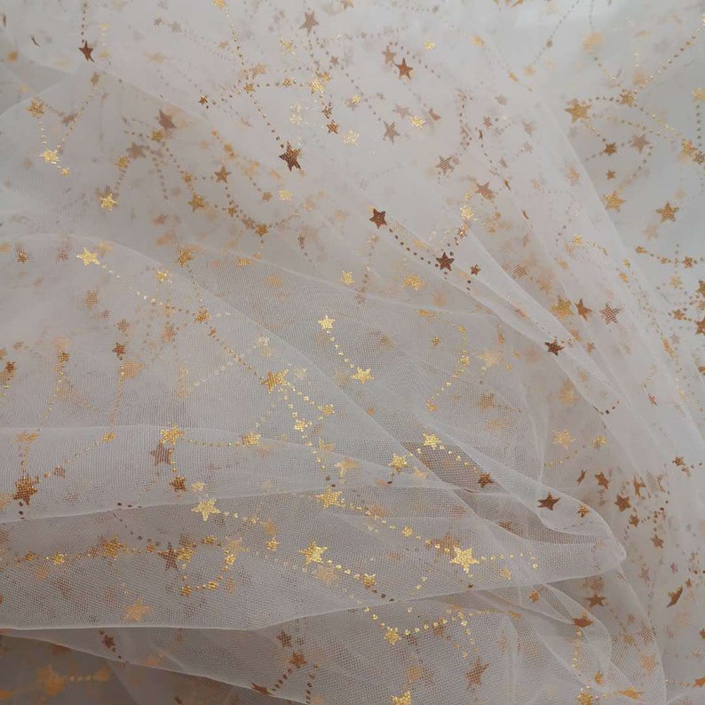 Galaxy Gold Stars Print Tulle Lace Fabric Soft Tulle Fabric - Etsy