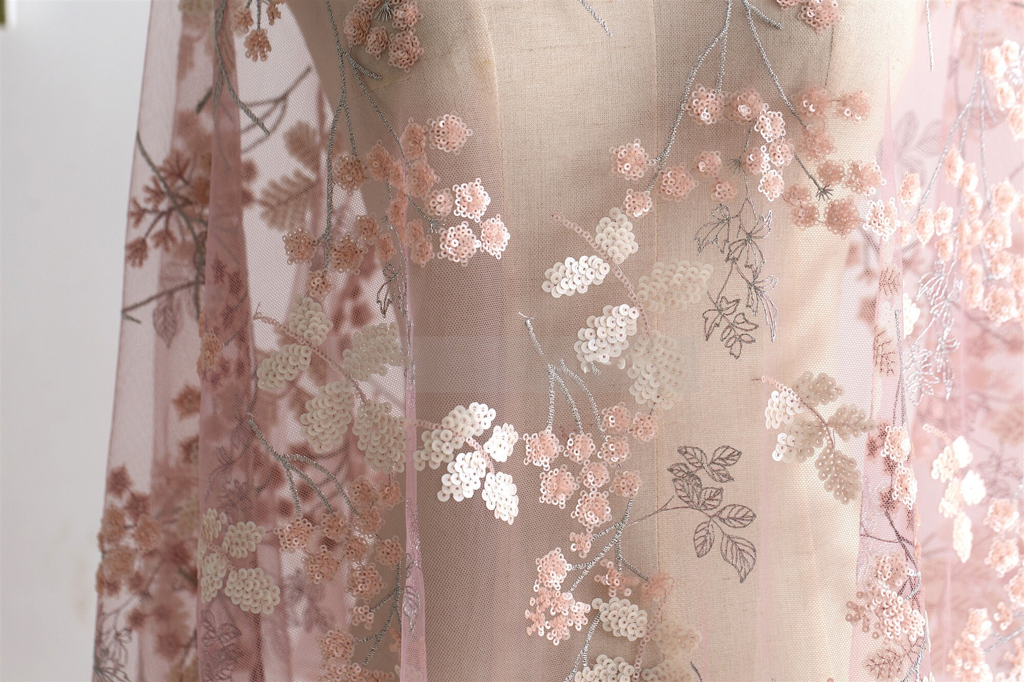 Pink Soft Tull Fabric Sequins Flower Embroidery Wedding Lace - Etsy