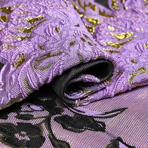 Purple Flower Embroidery Embossed Style Fabric Heavy Jacquard Fabric ...