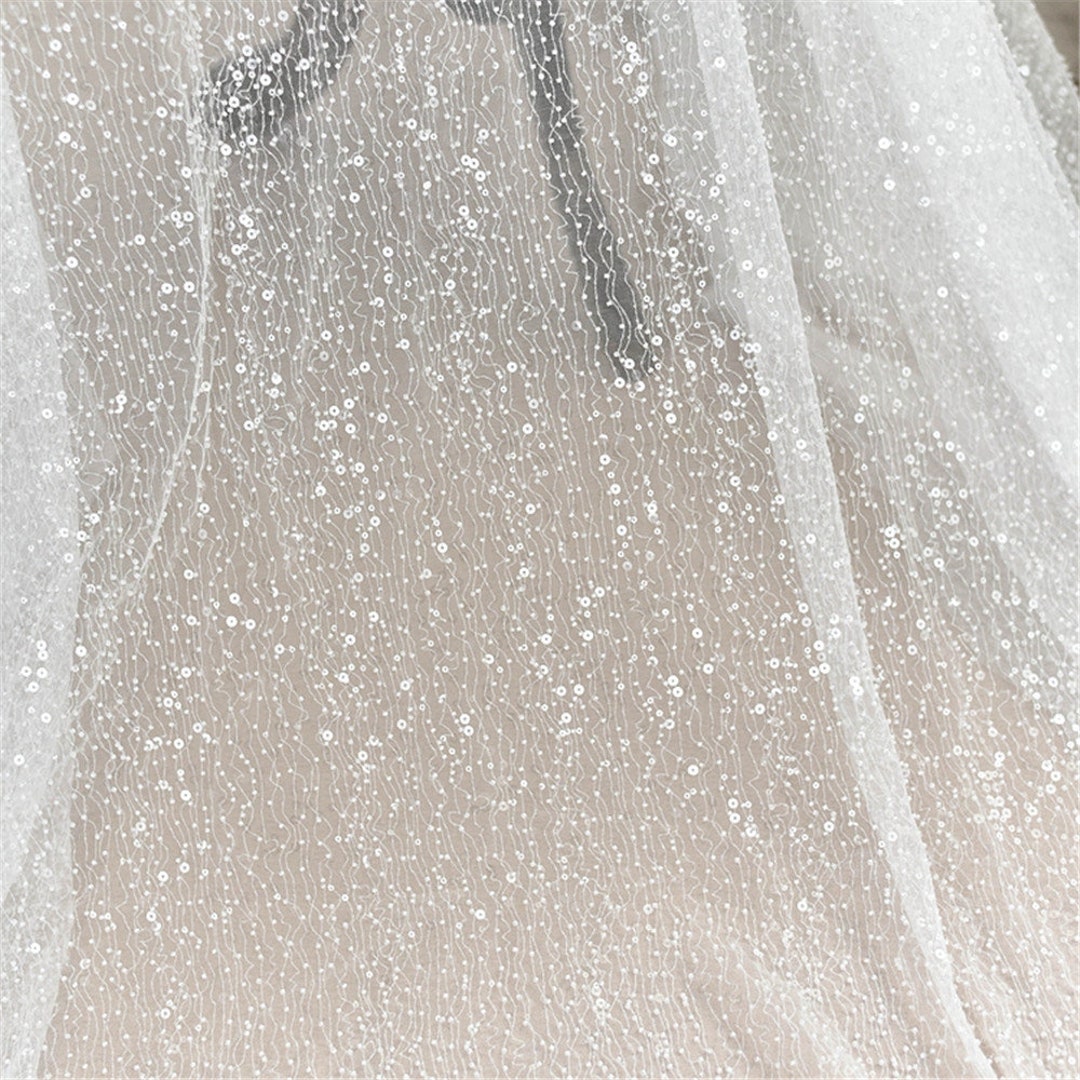 Clear Sequin Heavy Lace Fabric Mesh Materials With Beaded Trims for ...