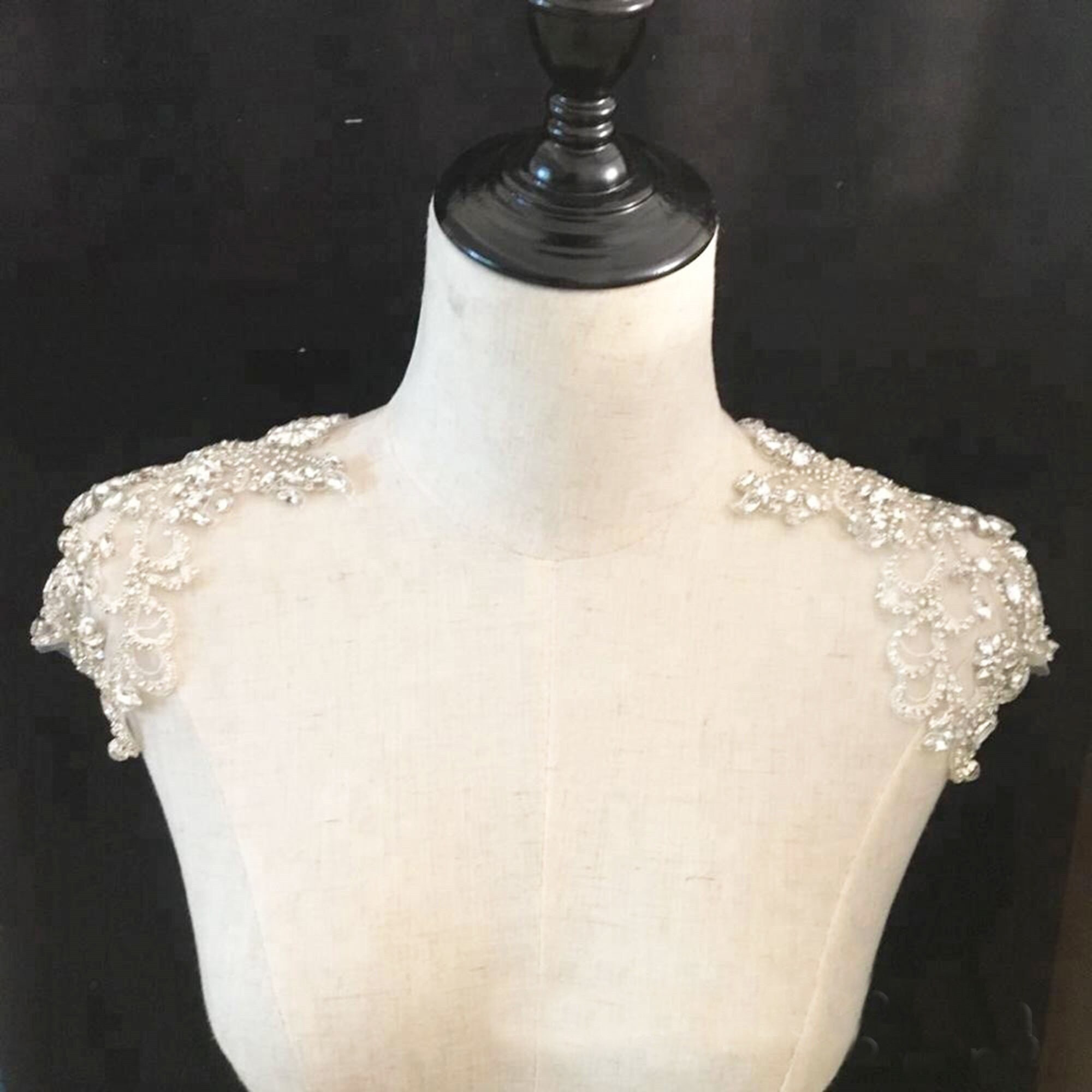 Silver Shoulder Rhinestone Applique Exquisite Pair Crystal | Etsy