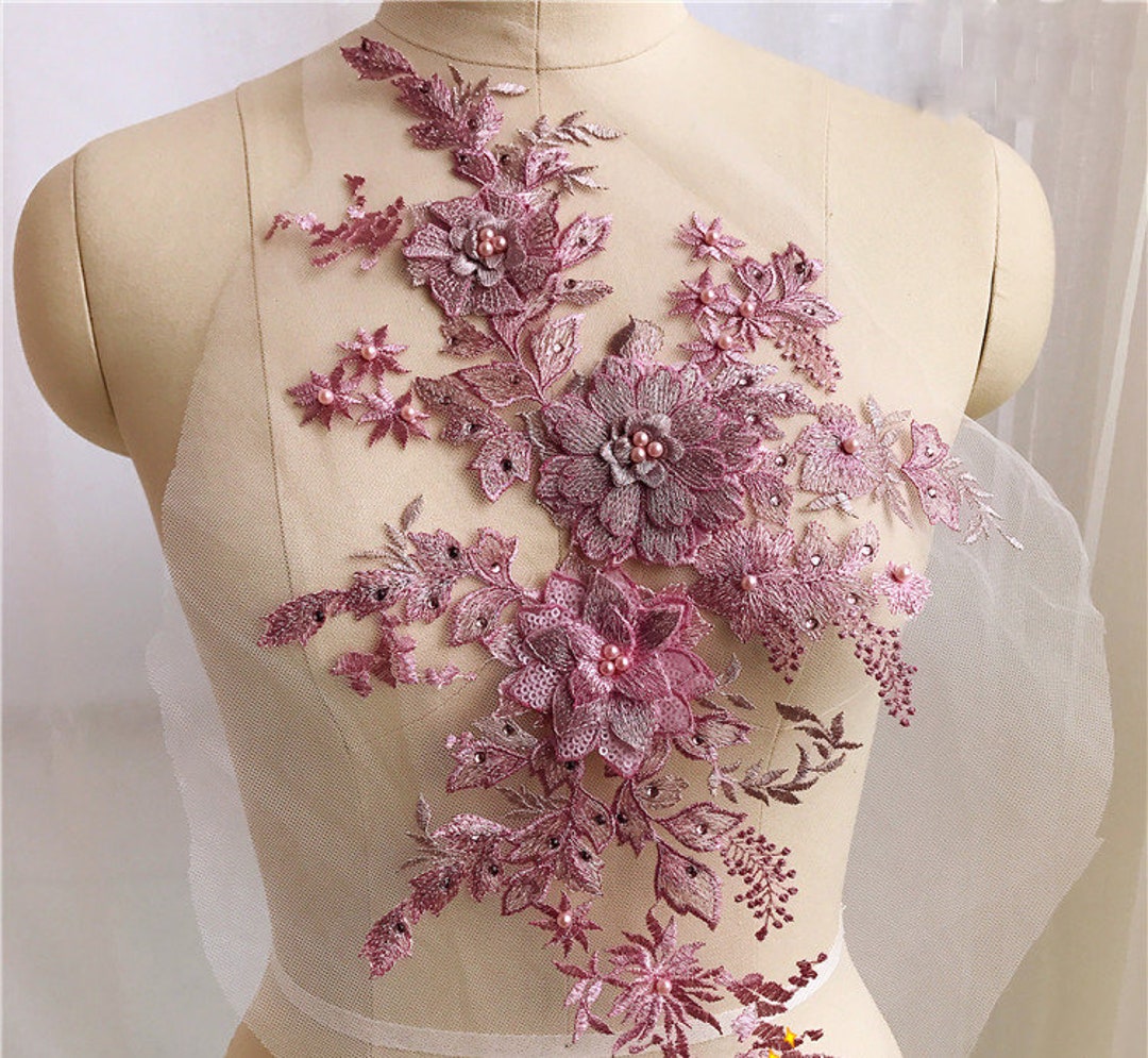 Beaded 3D Flower Patch Embroidery Flower Lace Applique With - Etsy