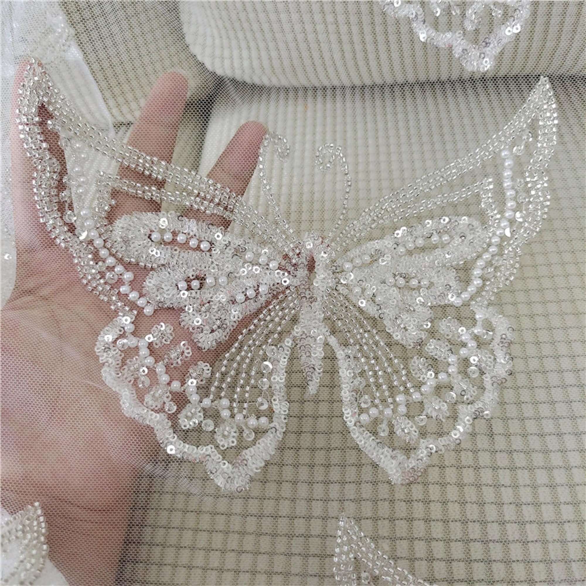 Ivory Beaded Lace Motif Pearl Butterfly Applique Lace Applique | Etsy