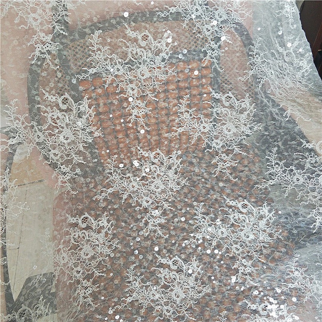 Sparkle Lace Sequins Flower Embroidery French Lace 150cm Width Ivory ...