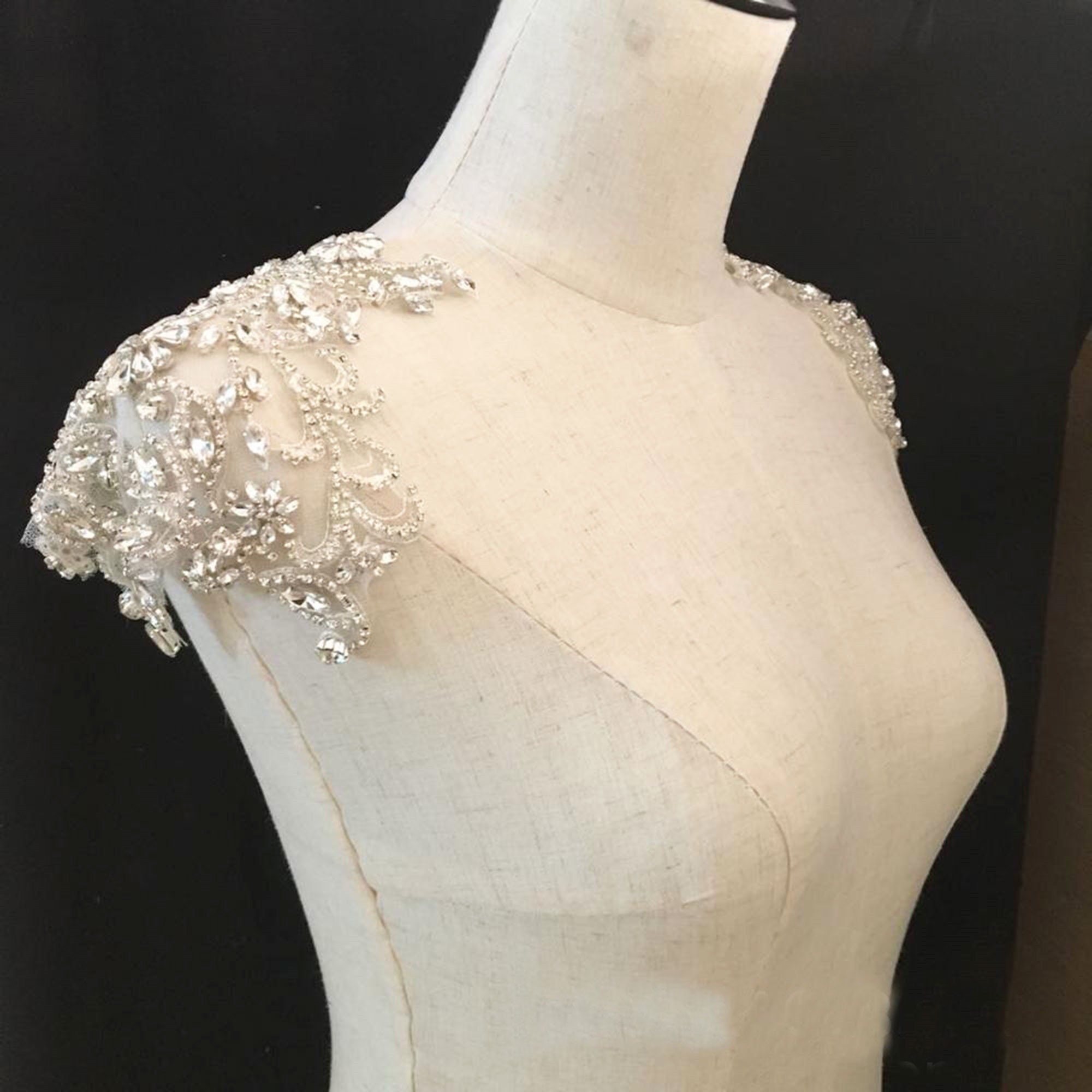 Silver Shoulder Rhinestone Applique Exquisite Pair Crystal | Etsy