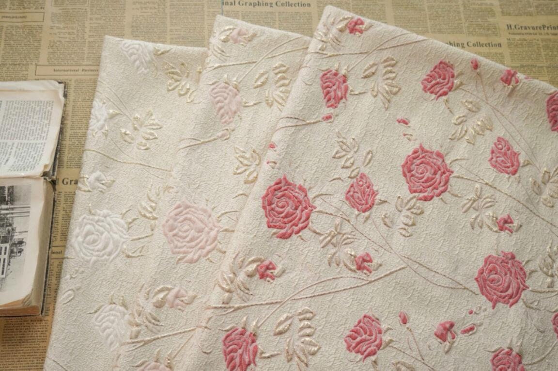 Elegant Rose Brocade Fabric Flower Embossed Floral Jacquard Fabric ...