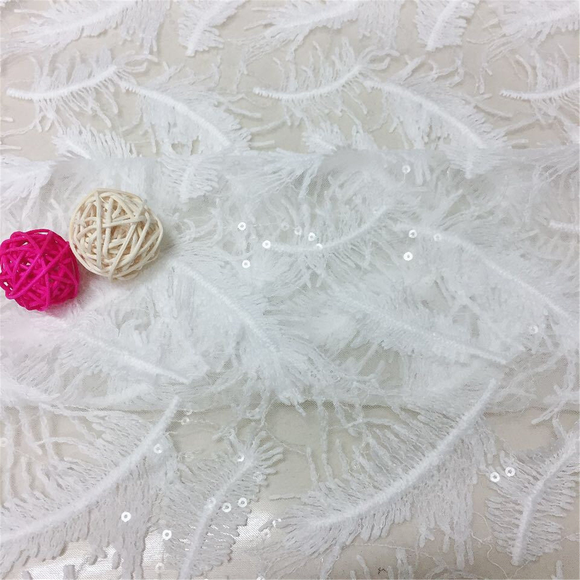 Off White Elegant Embroidery Feather Lace Fabric for Wedding | Etsy