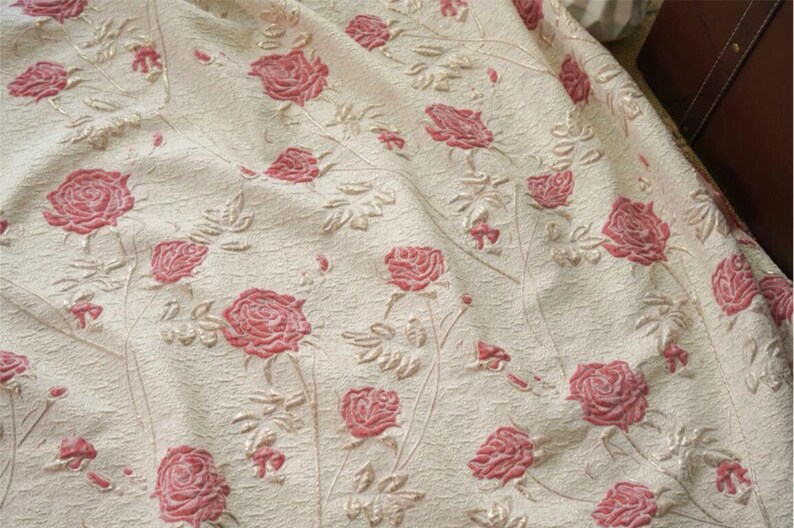 Elegant Rose Brocade Fabric Flower Embossed Floral Jacquard Fabric ...