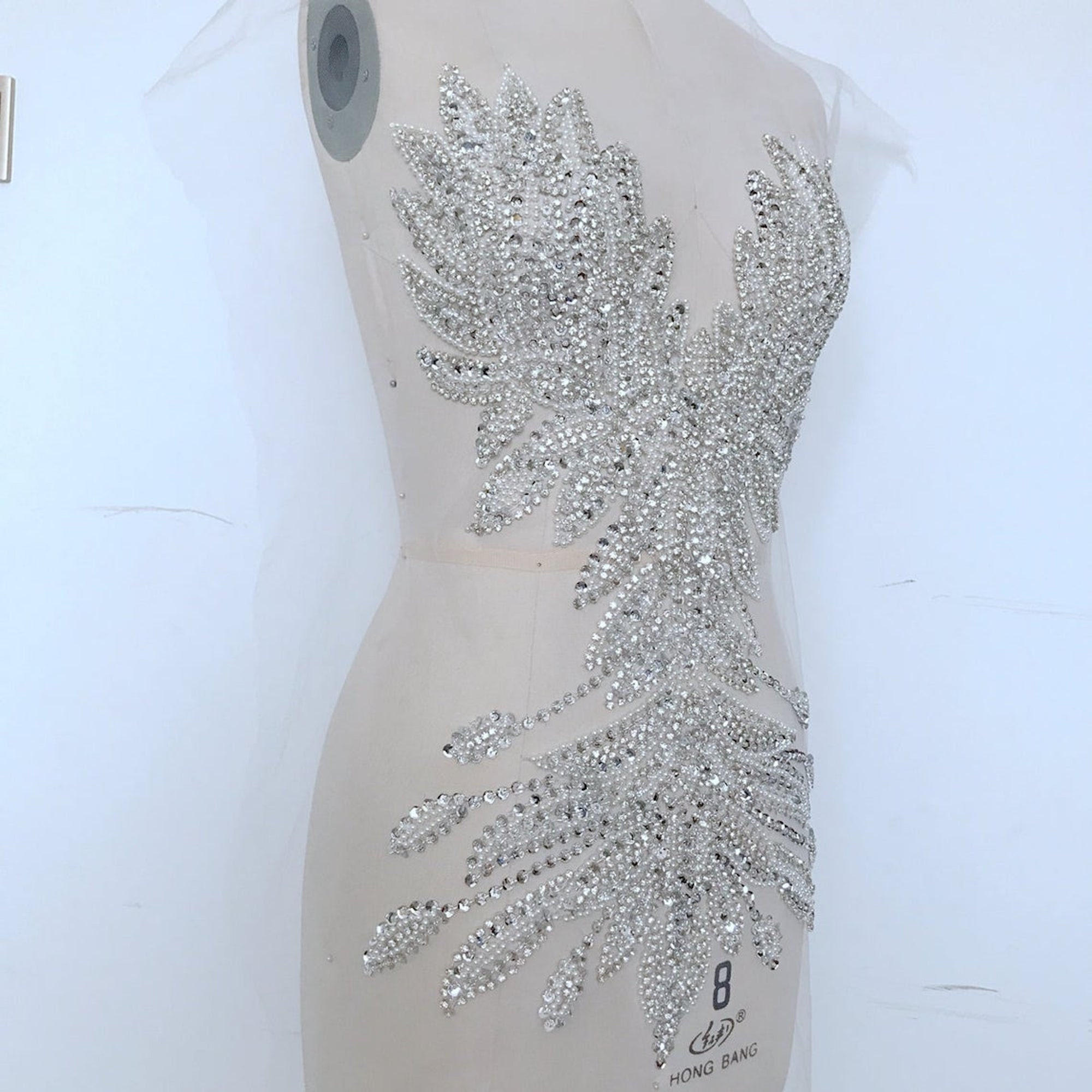 Large Piece Full Body Silver Rhinestone Applique Bodice Beaded Vintage ...