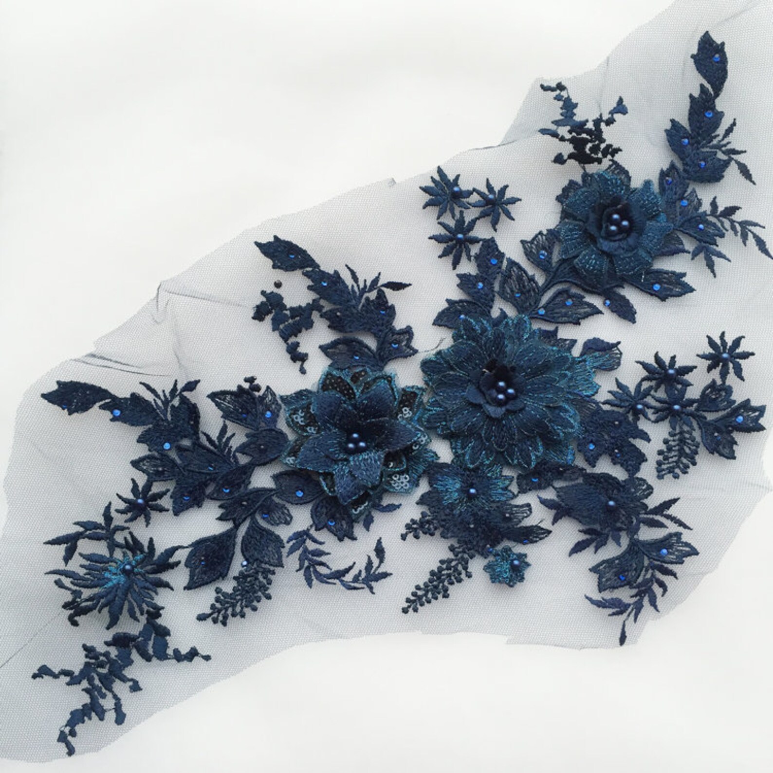 Colorful 3D Flower Embroidery Lace Patch Beaded Embroidery Flower Lace ...