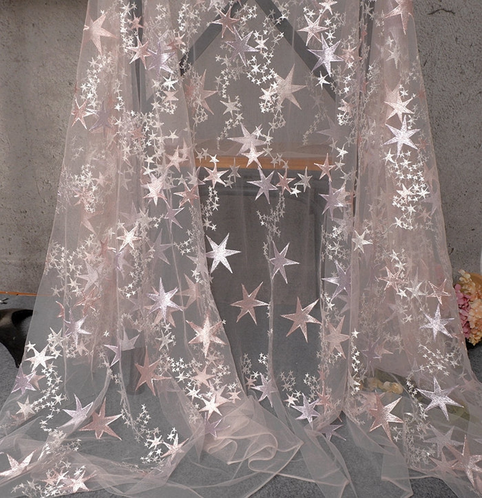 Star Embroidery Tulle Lace Fabric Soft Lace Mesh Constellation Lace ...