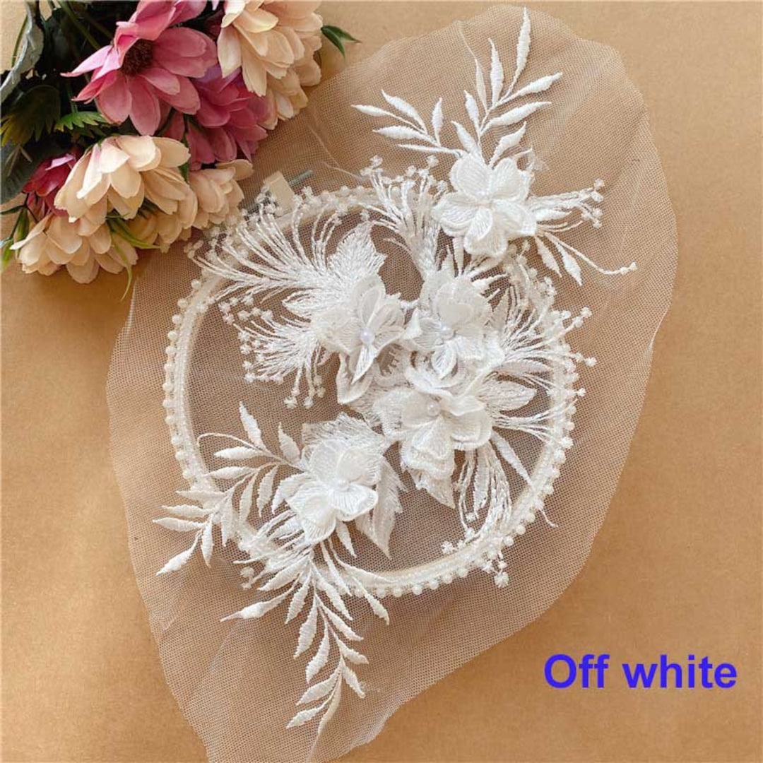 3D Floral Lace Applique Leaf Embroidery Lace Patch With Bead Lace Motif ...