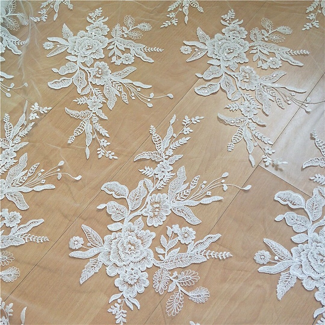Off White Rose Flower Embroidery Lace With Sequin Embroidery Lace ...