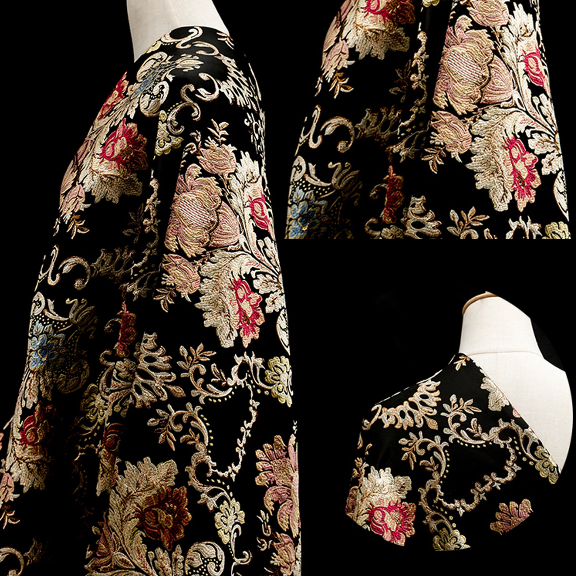 Vintage Emboss Jacquard Fabric Flower Brocade Damask for Haute Couture ...