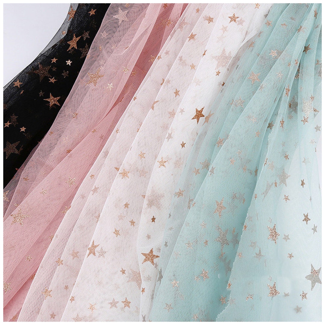 Gold Star Glitter Print Tulle Soft Tulle Lace, Gold Star Lace Fabric ...