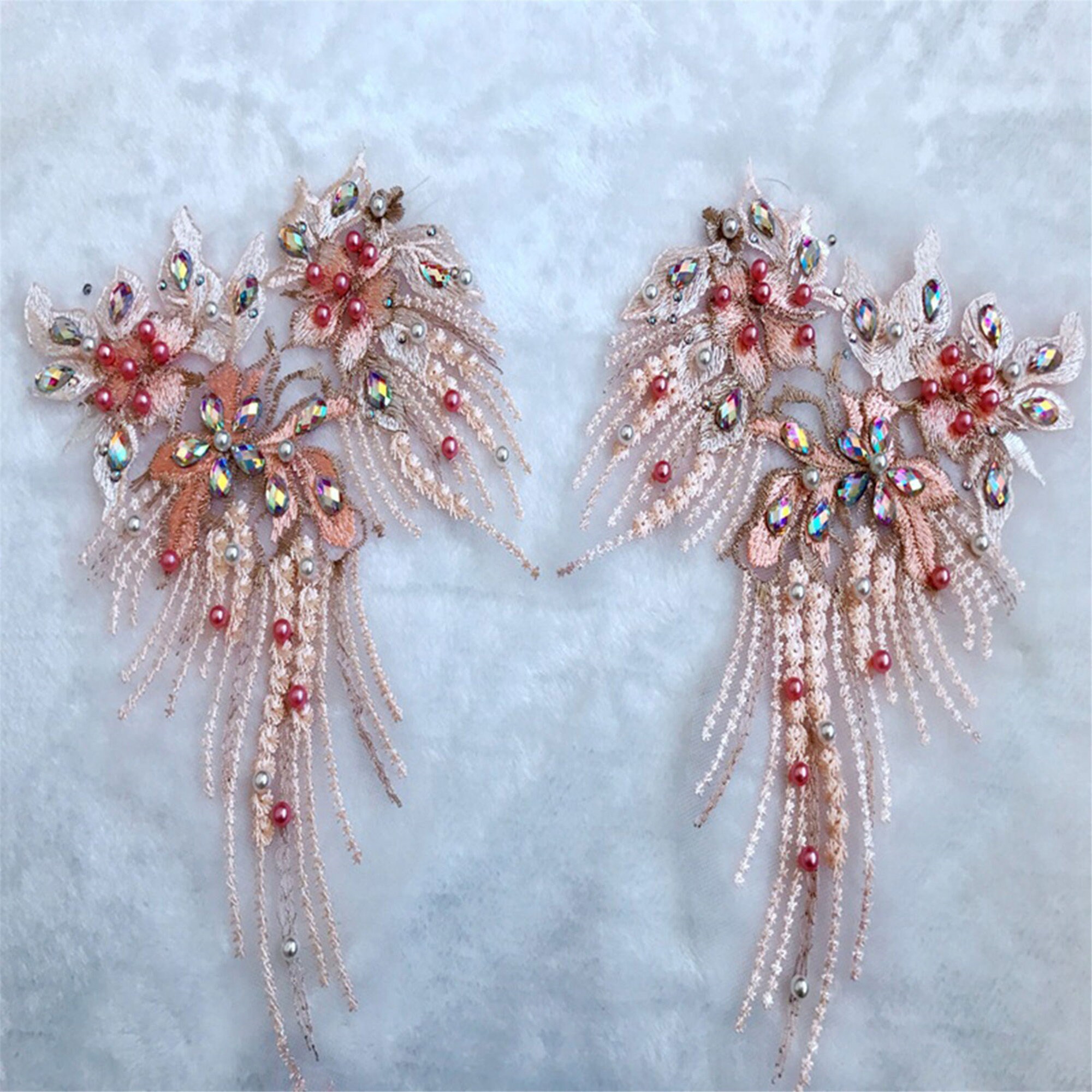 Lace Appliques Beaded Pearl Applique Embroidery Flower | Etsy