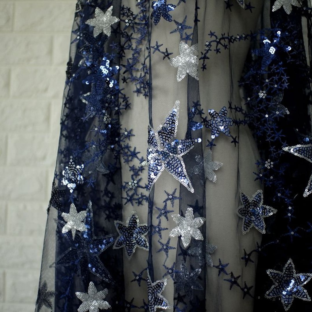 Star Embroidery Sequined Lace Fabric Sparkling Star Lace Tulle Overlay ...
