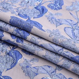 Pale Blue Floral Jacquard Fabric Luxury Brocade Fabric Polyester ...
