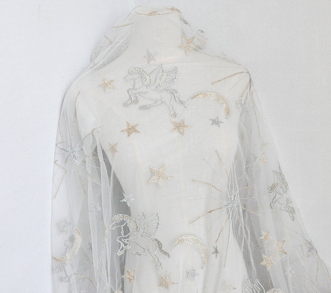 Embroidery Moon Star Lace Fabric by the Yard Pegasus Lace Mesh Delicate ...