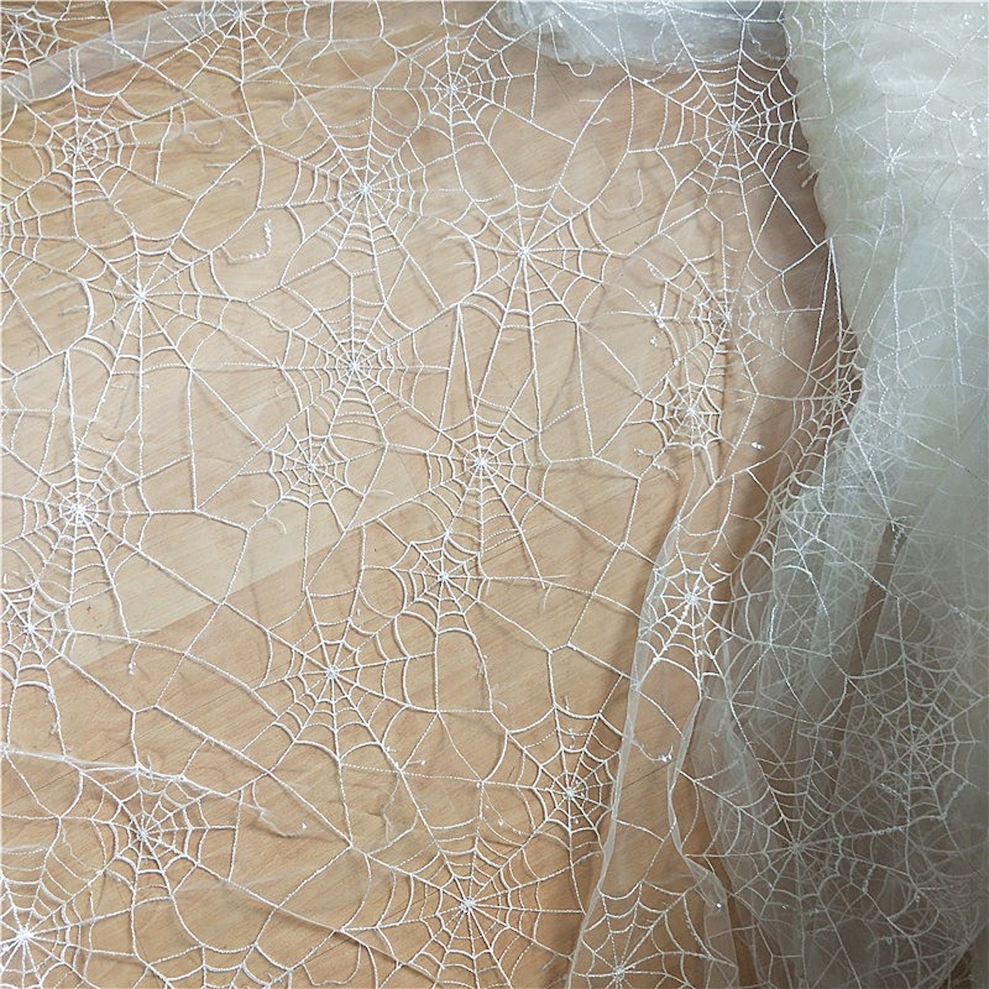 Spider Web off White Embroidery Lace With Sequin Embroidery Lace Fabric ...