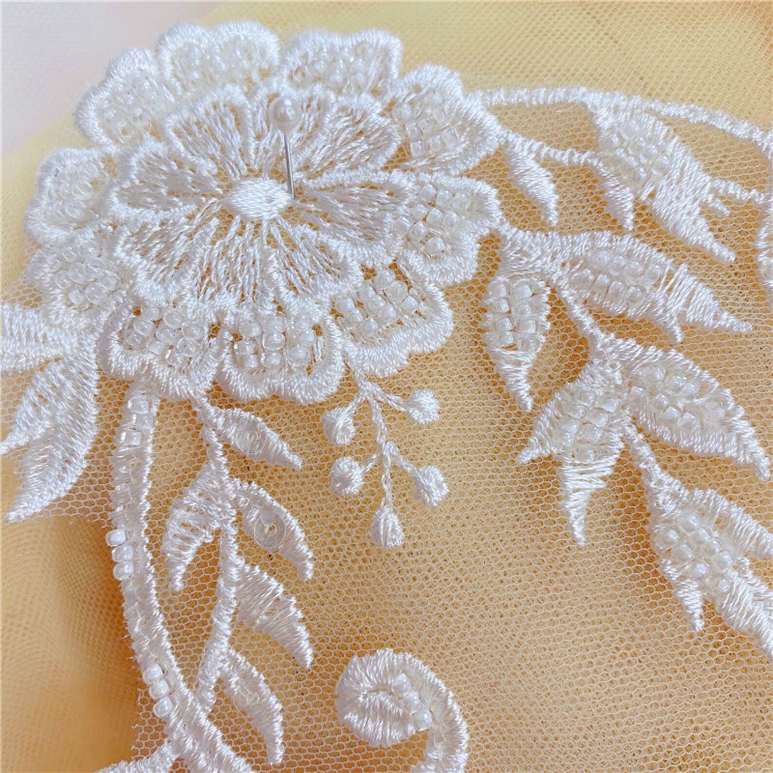 Off White Delicate Flower Lace Patch Beaded Lace Applique With Sequins ...