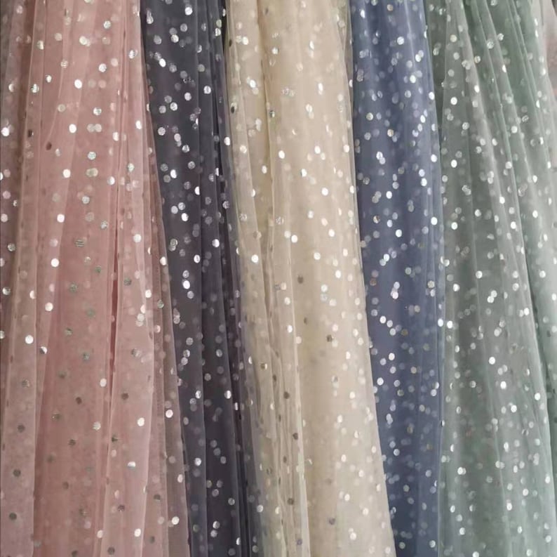 Silver Dot Printing Tulle Lace Fabric Soft Mesh Constellation Lace ...