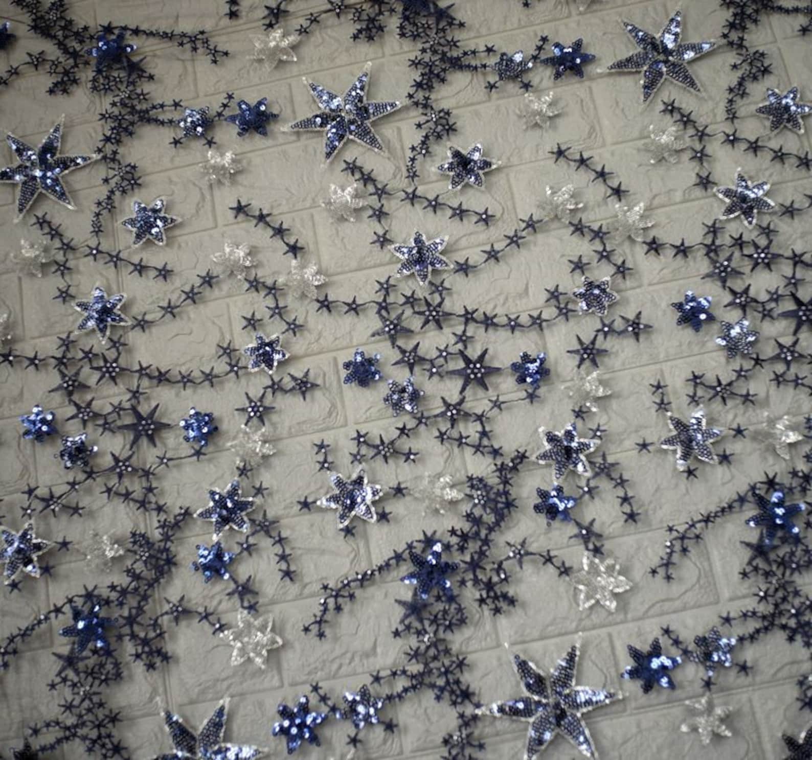 Star Embroidery Sequined Lace Fabric Sparkling Star Lace Tulle Overlay ...