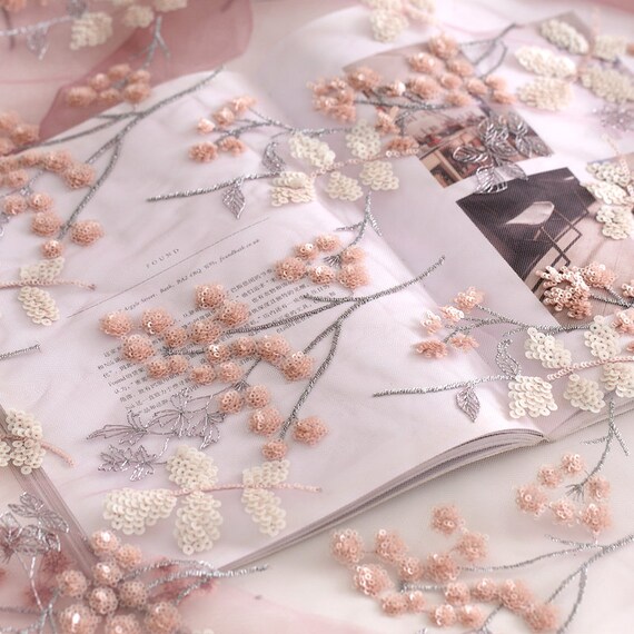 Pink Soft Tull Fabric Sequins Flower Embroidery Wedding Lace - Etsy