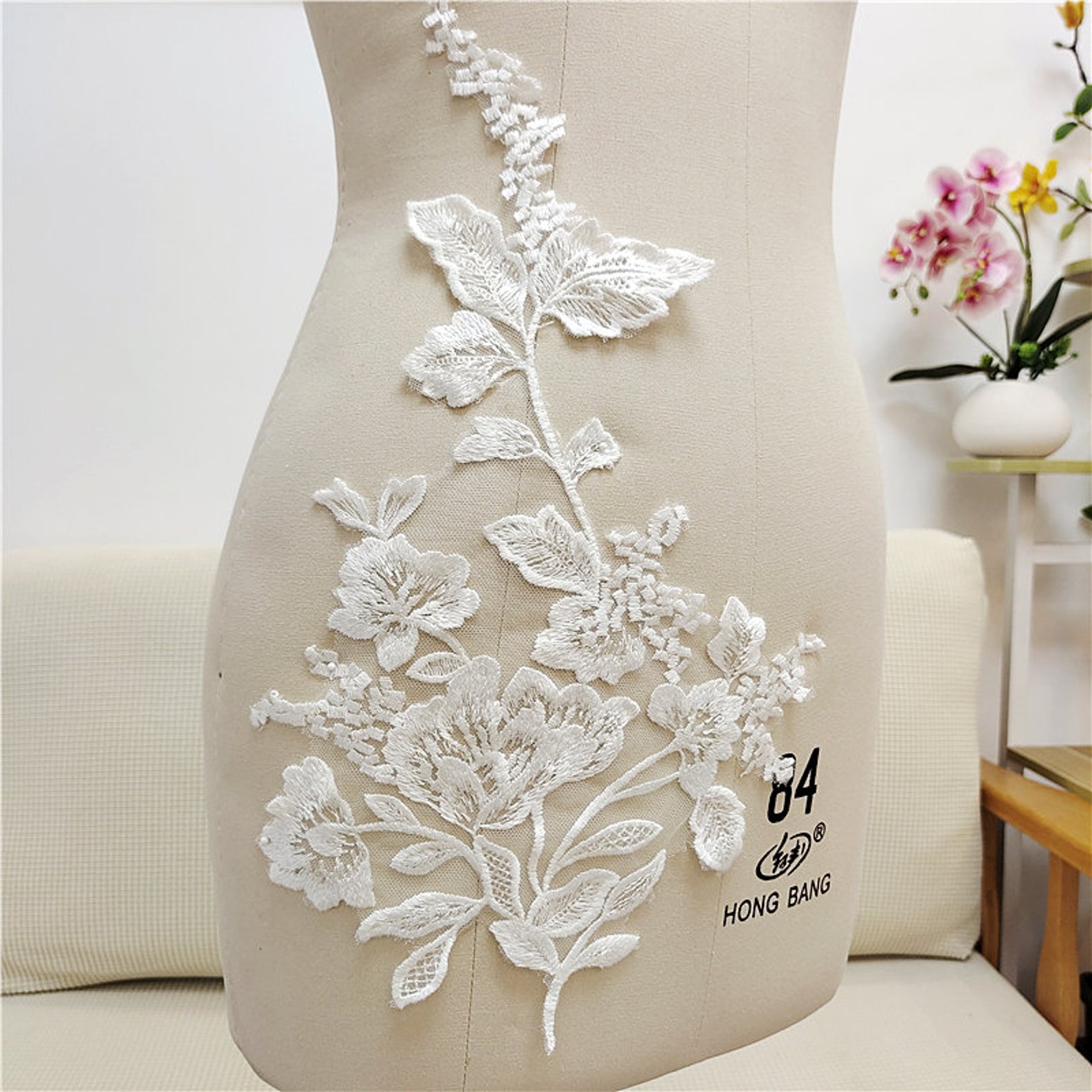 Flower Leaf Embroidery Lace Motif off White Lace Applique - Etsy