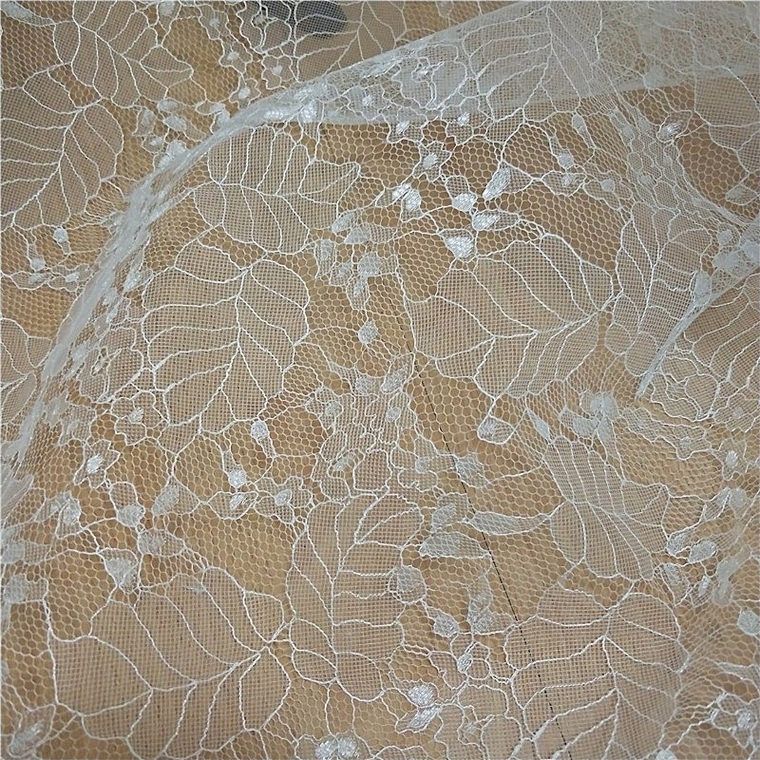 Lotus Leaf Embriodery Ivory Lace Fabric, Bridal Lace Wedding Dress ...