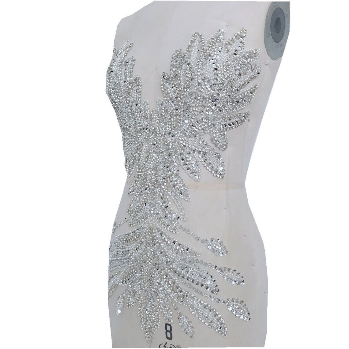 Large Piece Full Body Silver Rhinestone Applique Bodice Beaded Vintage ...