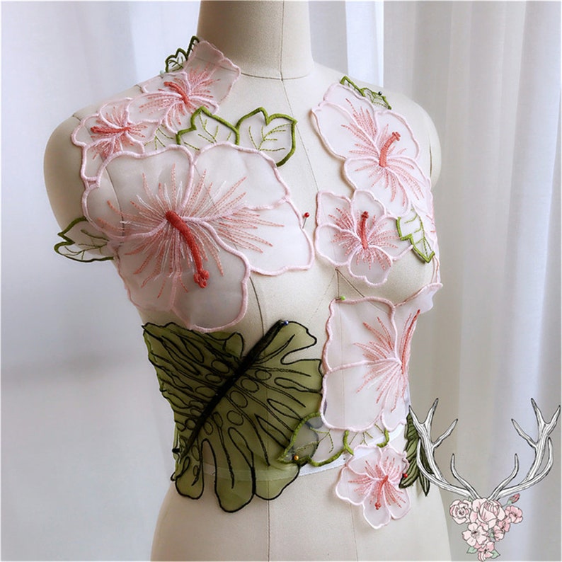 Lotus Embroidery Lace Applique 1 Set 5 Piece Leaf Floral Patches Floral ...