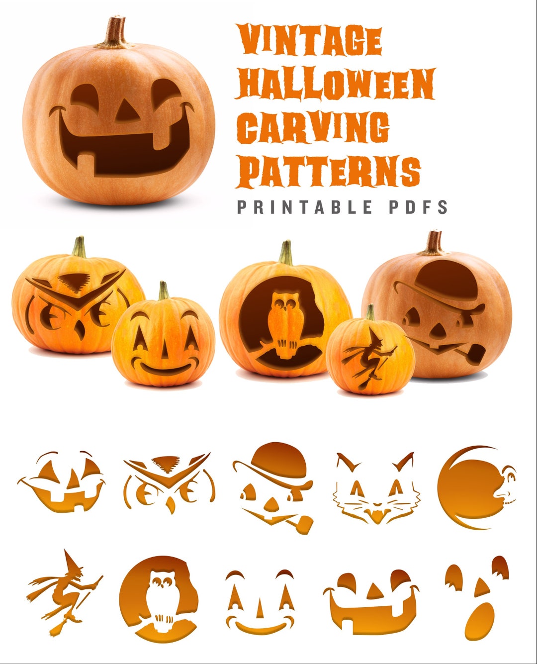 Vintage Beistle Halloween Pumpkin Carving Patterns | 1920s Halloween ...