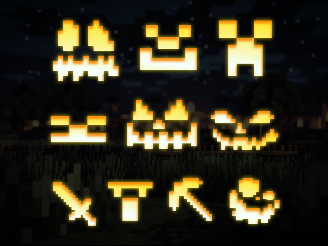 Pixel Gamer Pumpkin Carving Pattern || Unique Block Halloween Stencils ...