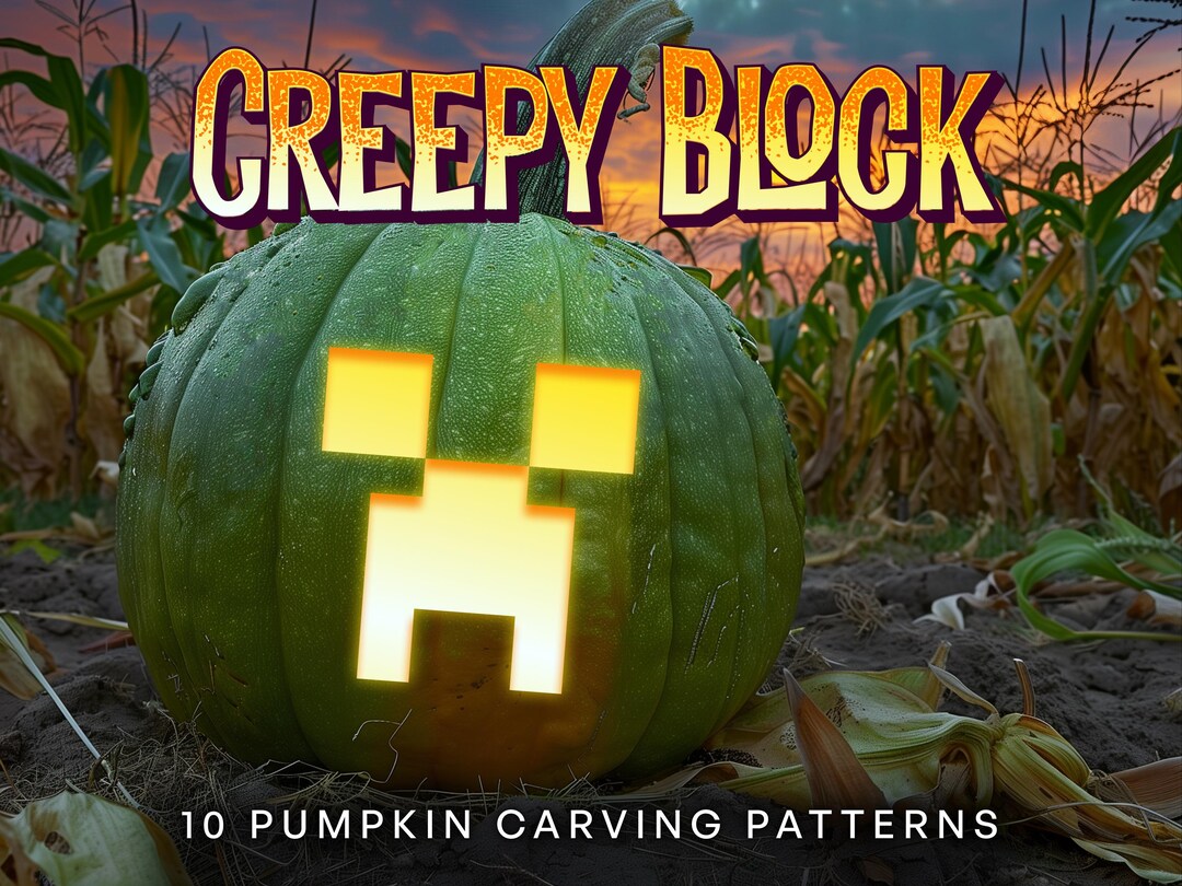 Pixel Gamer Pumpkin Carving Pattern || Unique Block Halloween Stencils ...