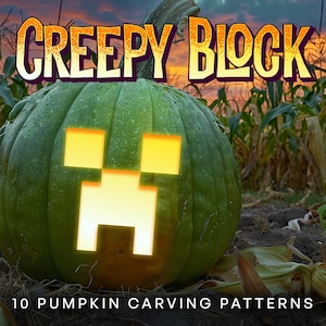 Pixel Gamer Pumpkin Carving Pattern || Unique Block Halloween Stencils ...