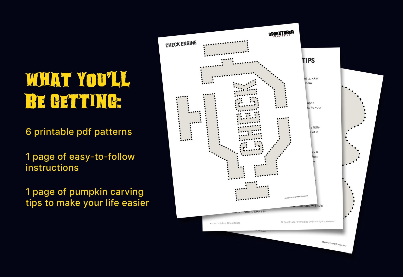 Check Engine Light Pumpkin Carving Stencil || Funny Design for Car ...