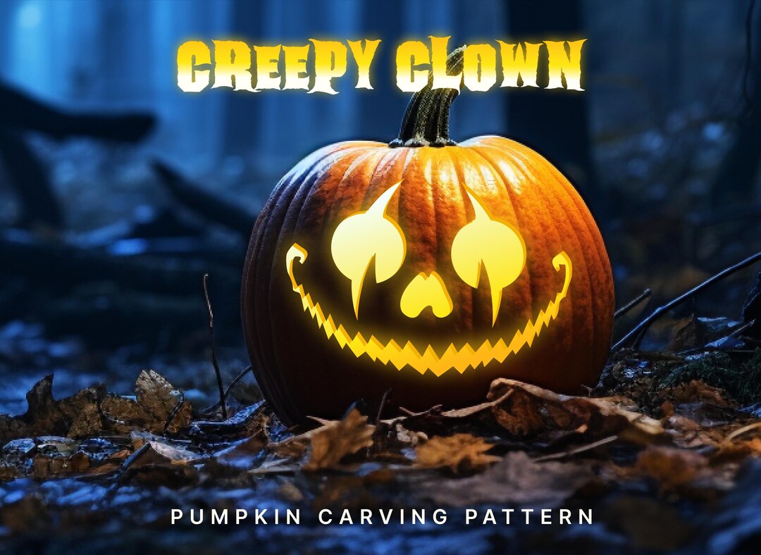 Creepy Clown Face Pumpkin Carving Pattern | Printable Jack-o-lantern ...