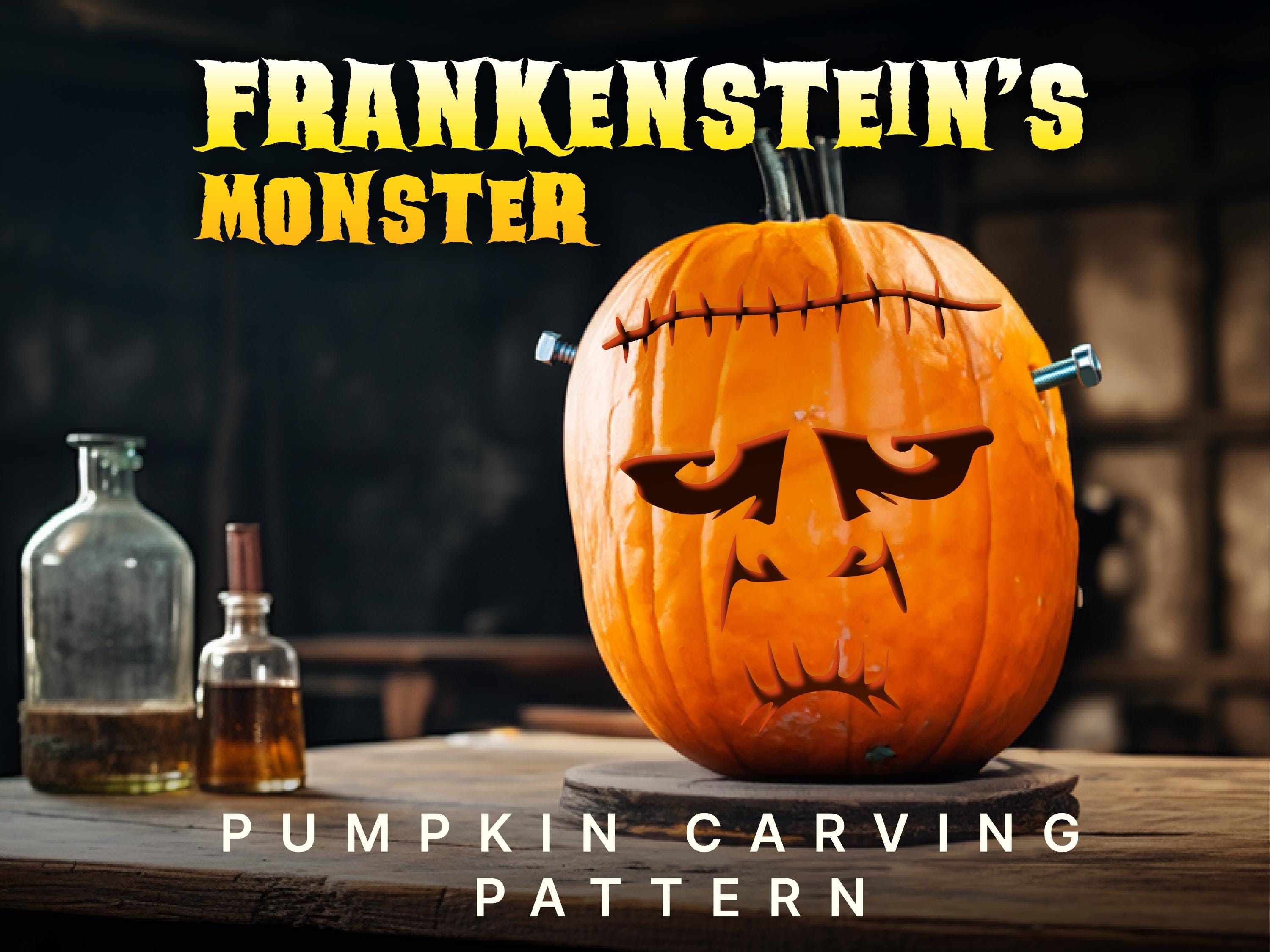 Frankenstein Monster Face Pumpkin Carving Pattern | Printable Jack-o ...
