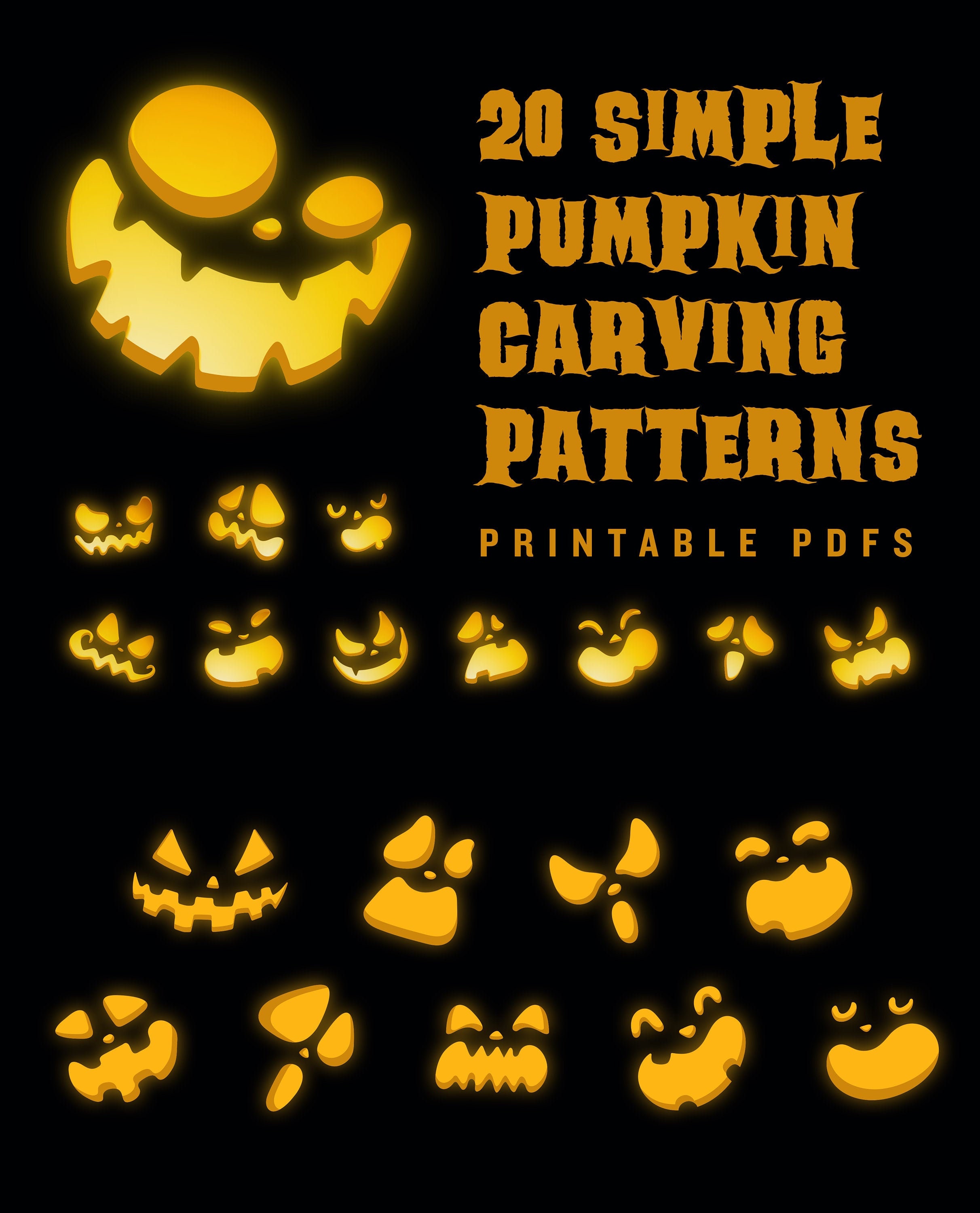 20 Printable Jack-o-lantern Pumpkin Carving Patterns for Halloween - Etsy