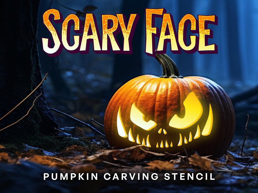 Scary Face Pumpkin Carving Pattern | Printable Scary Jack-o-lantern ...